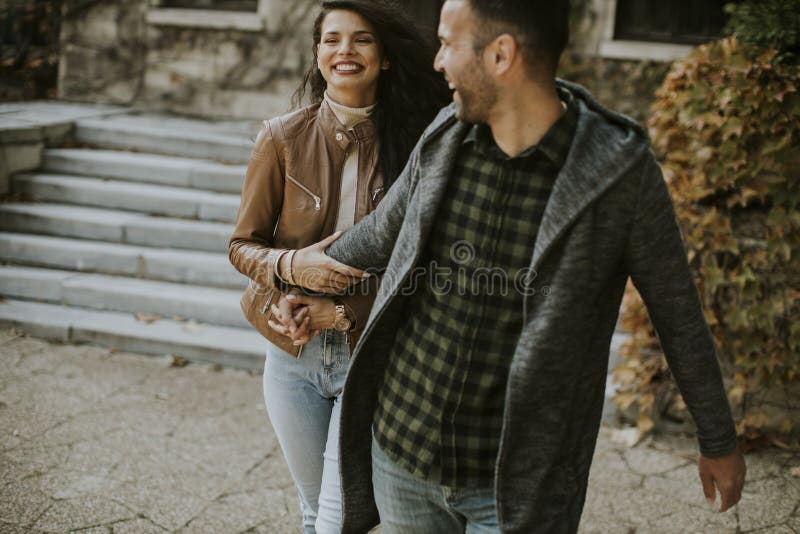 Young Couple Walking in Autumn Park Stock Image - Image of lifestyle ...