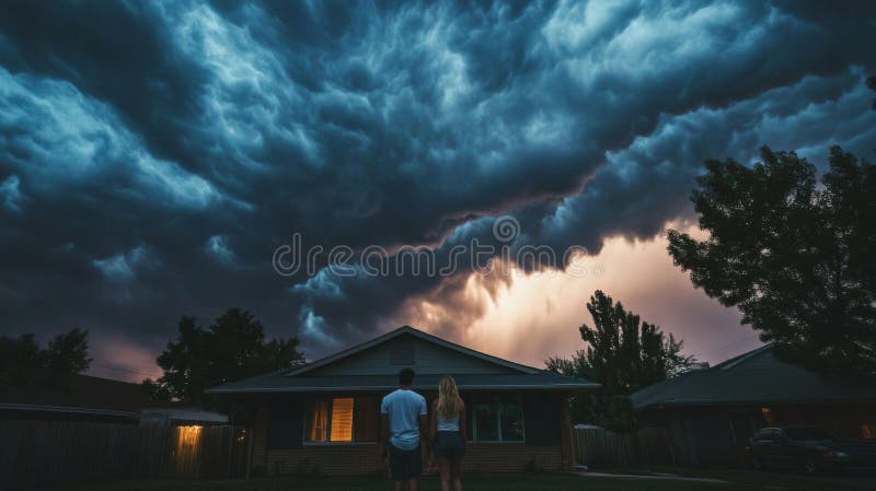 Young Couple Watching a Dramatic Night Storm Stock Illustration ...