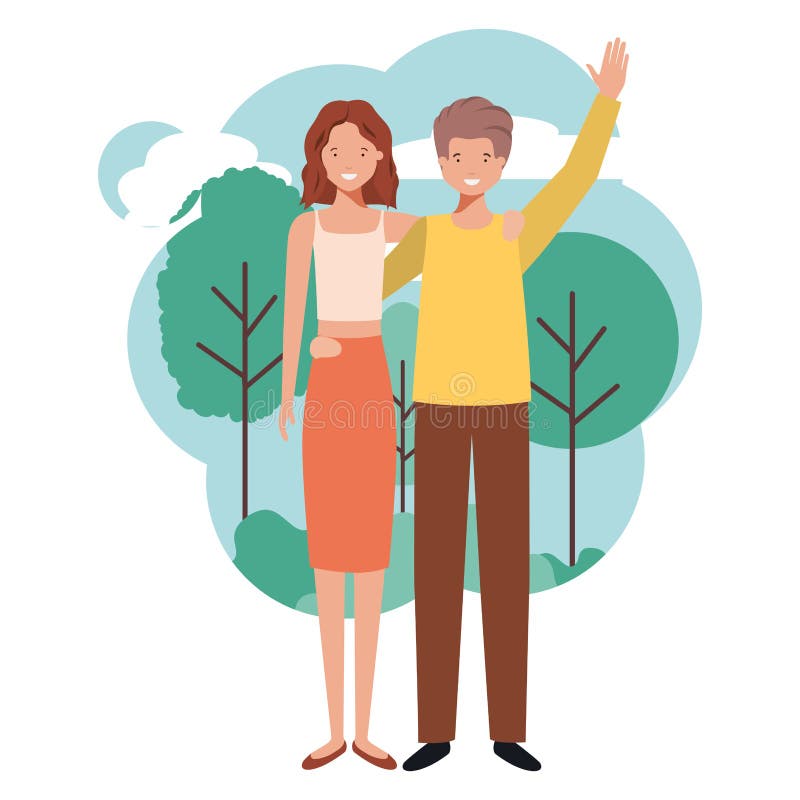Young Couple Waving in Nature Stock Vector - Illustration of design ...