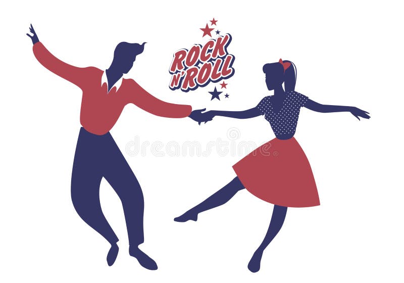 Young Couple Wearing 50`s Clothes Dancing Rock And Roll. Vector Stock ...