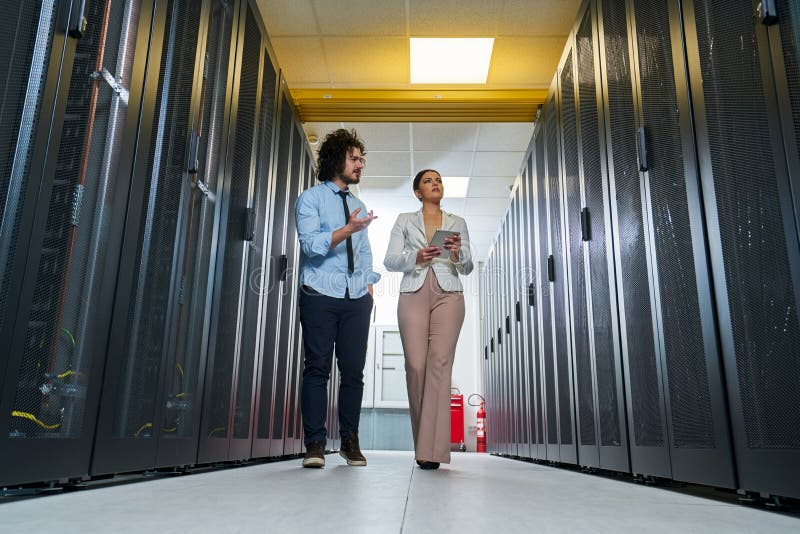 Young Couple Working at a Data Center Stock Image - Image of drive ...