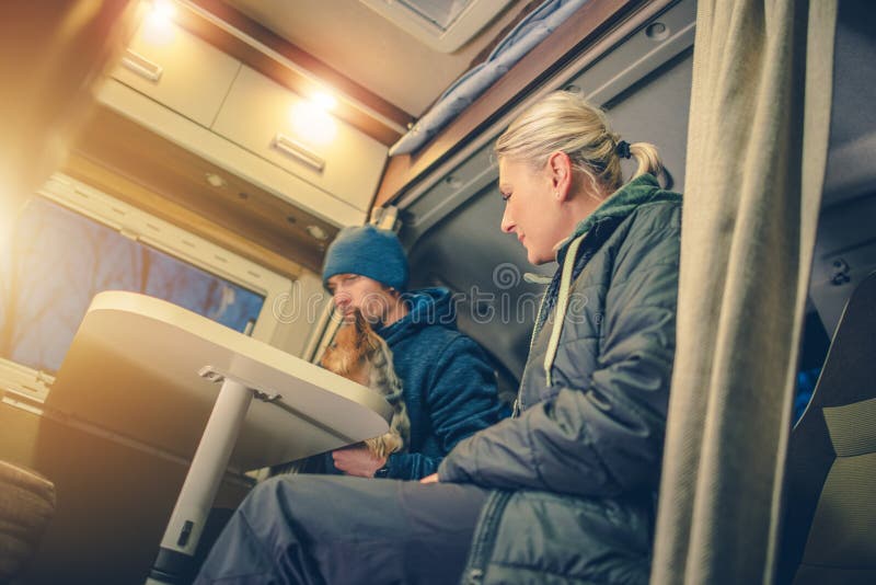 Young Couples in RV Camper stock image. Image of plan - 91028595