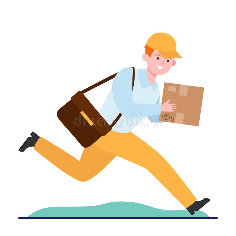 Courier Boy Running Rushing with Trolley Package, Delivery Service ...