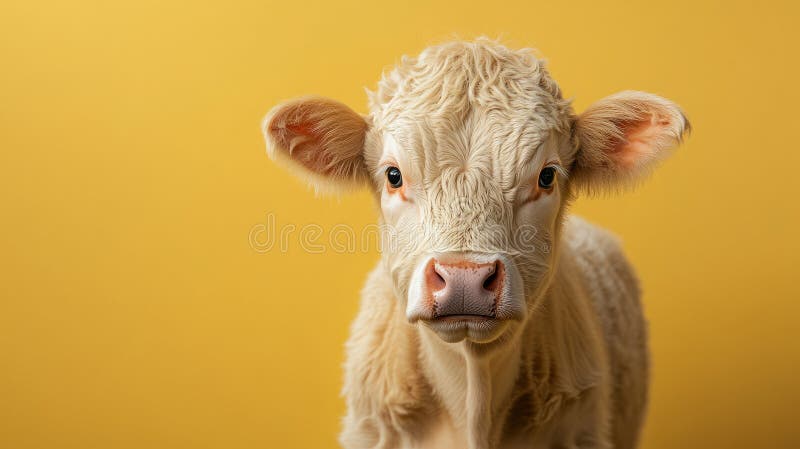 Young Cow Calf Against Yellow Background Stock Photos - Free & Royalty ...
