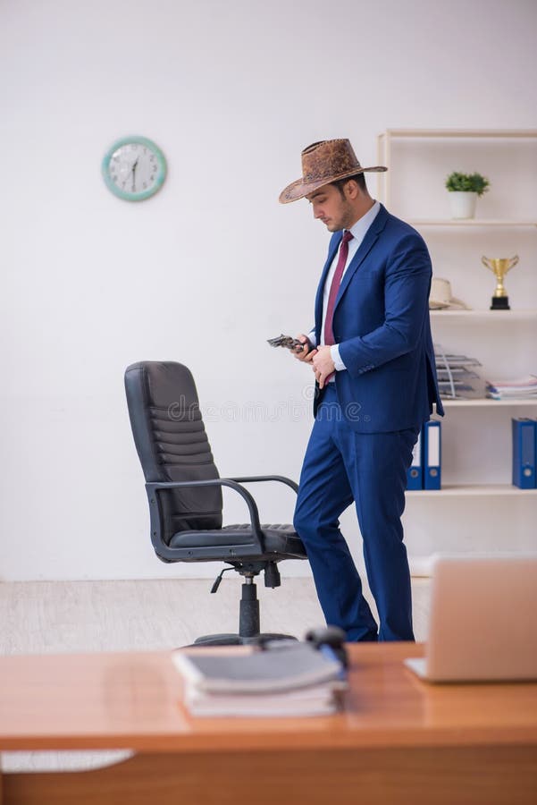 Young Cowboy Businessman Working at Workplace Stock Image - Image of ...