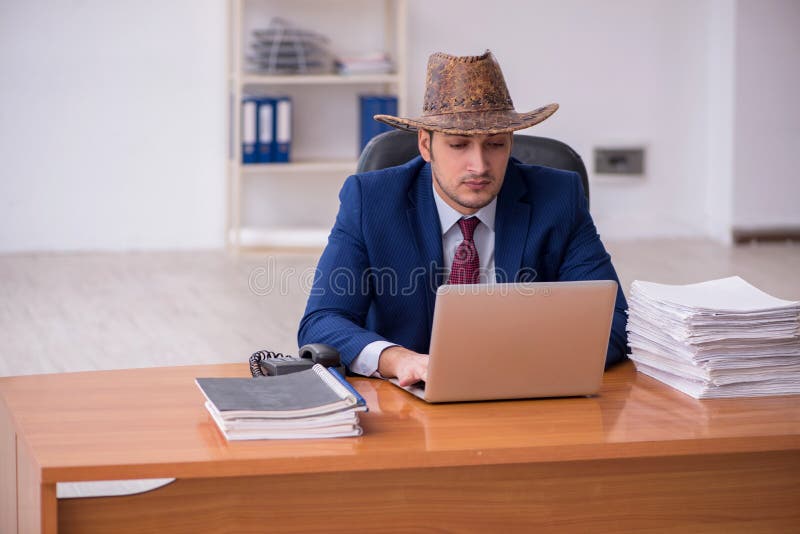 Young Cowboy Businessman Working at Workplace Stock Photo - Image of ...