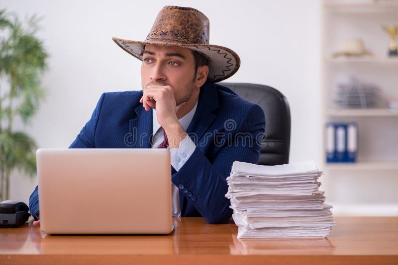 Young Cowboy Businessman Working at Workplace Stock Photo - Image of ...