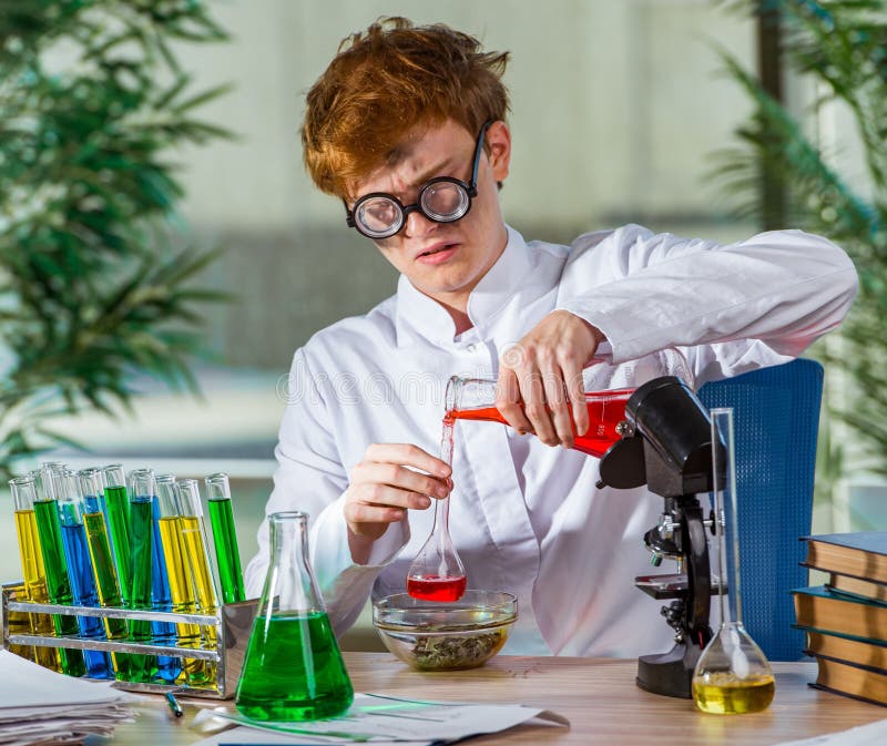 Young Crazy Chemist Working in the Lab Stock Photo - Image of crazy ...