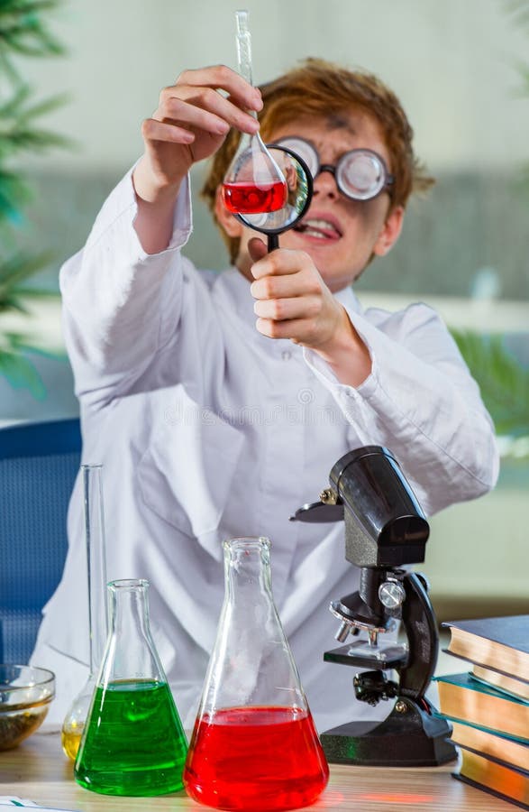 Young Crazy Chemist Working in the Lab Stock Image - Image of books ...