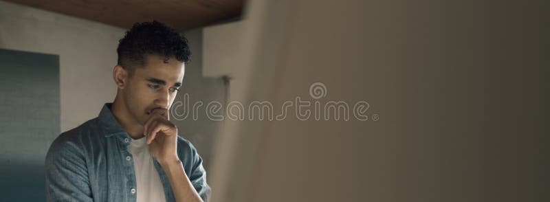 Young Artist Staring at His Painting Stock Photo - Image of insight ...