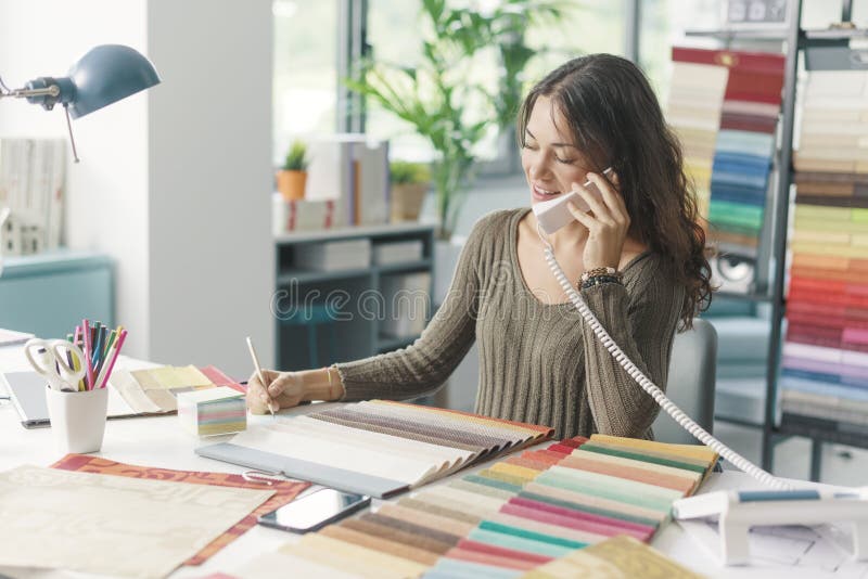 Decorator Working and Answering Phone Calls Stock Image - Image of ...