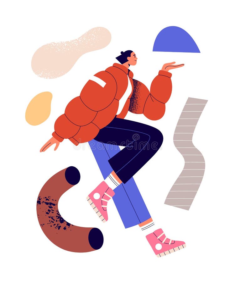 Young Creative Person with Modern Abstract Geometric Shapes. Active ...