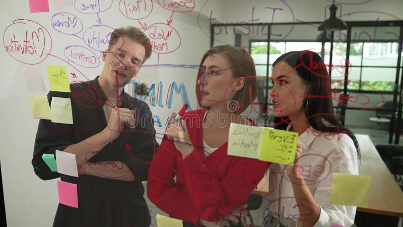 Business Team Brainstorming Idea by Using Colorful Sticky Note ...