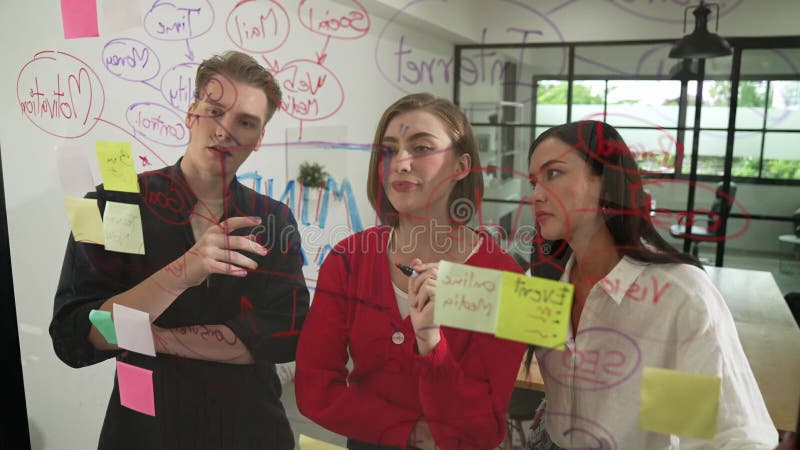 Business Team Brainstorming Idea by Using Colorful Sticky Note ...