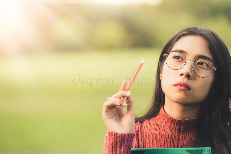 Creative Student Girl Thinking or Planning Future. Stock Photo - Image ...