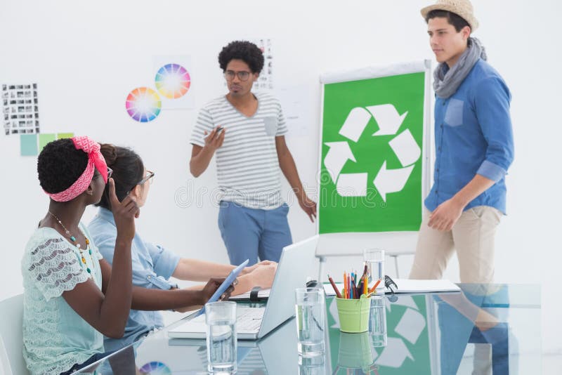 Young Creative Team Having a Meeting about Recycling Stock Photo ...