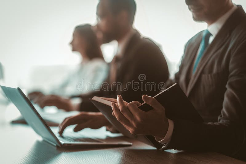 Young Creative Team Working Laptops in Office. Side View of Business ...