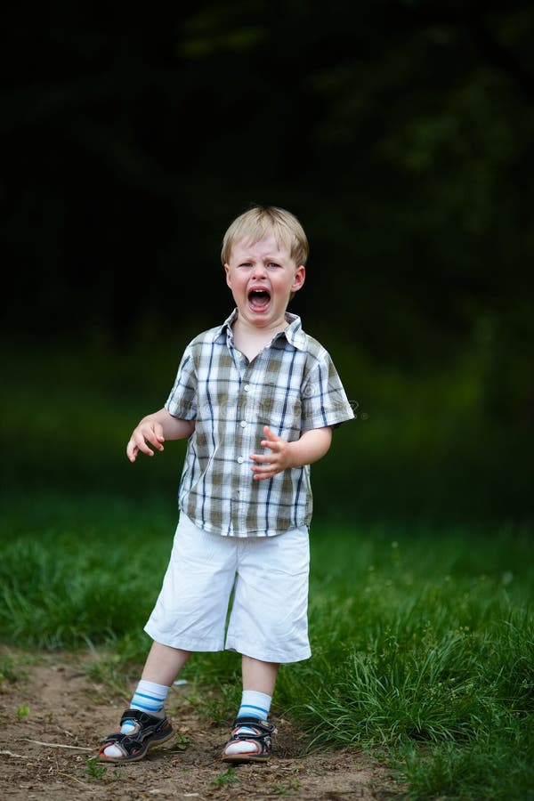 Young Crying Boy in Summer Park Stock Image - Image of emotion, mouth ...