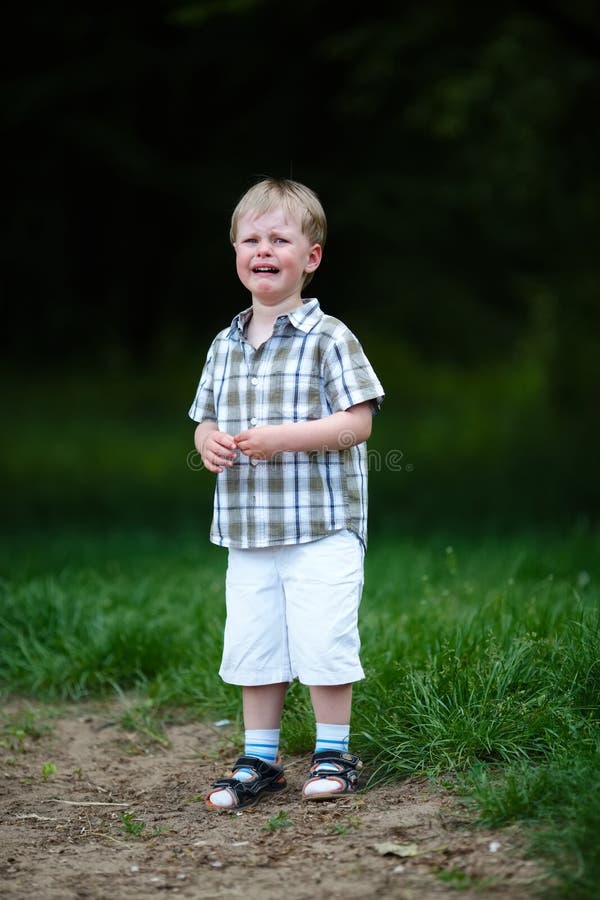 Young Crying Boy in Summer Park Stock Image - Image of attention ...