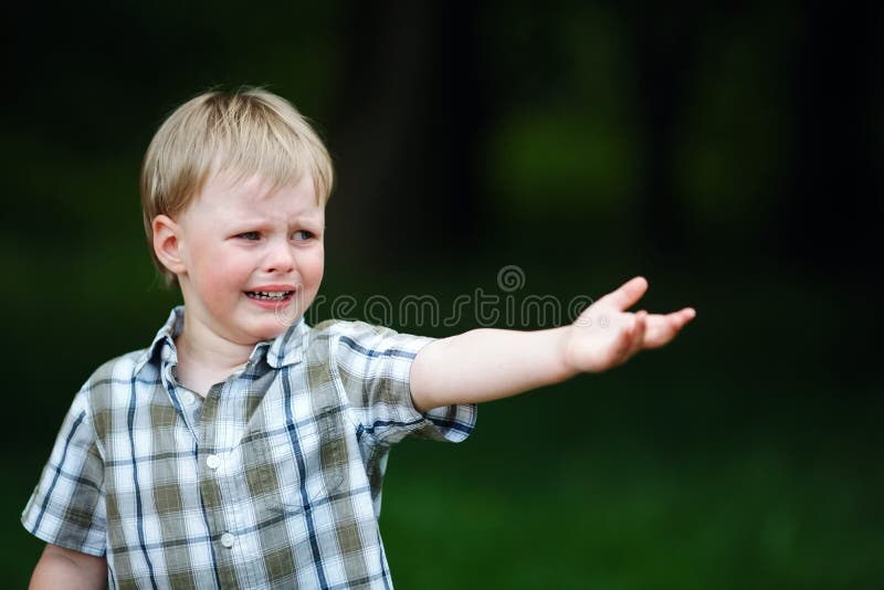 Young Crying Boy in Summer Park Stock Photo - Image of sadness, outdoor ...