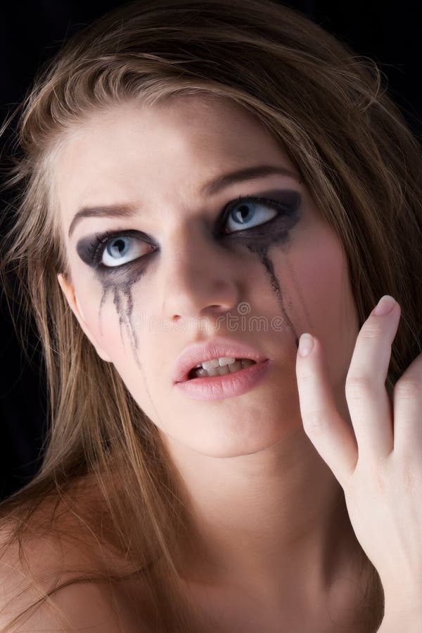 Young Crying Woman on Dark Background Stock Photo - Image of face ...