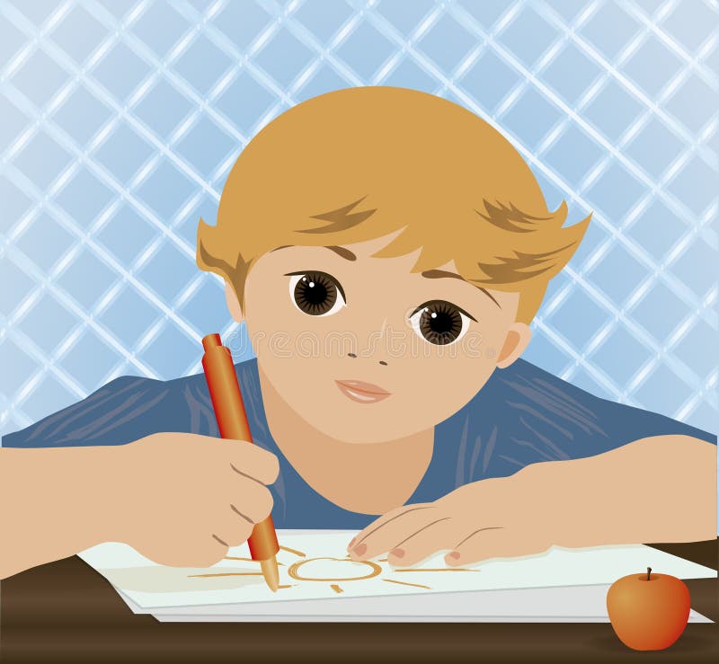 Young Boy Writing in a School Notebook Stock Vector - Illustration of ...