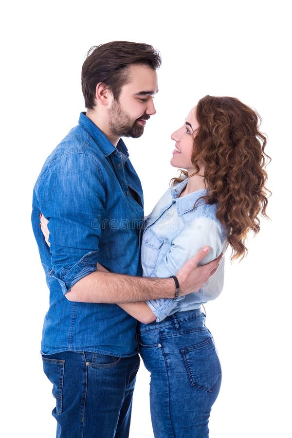 Young Cute Couple Isolated on White Stock Image - Image of happiness ...