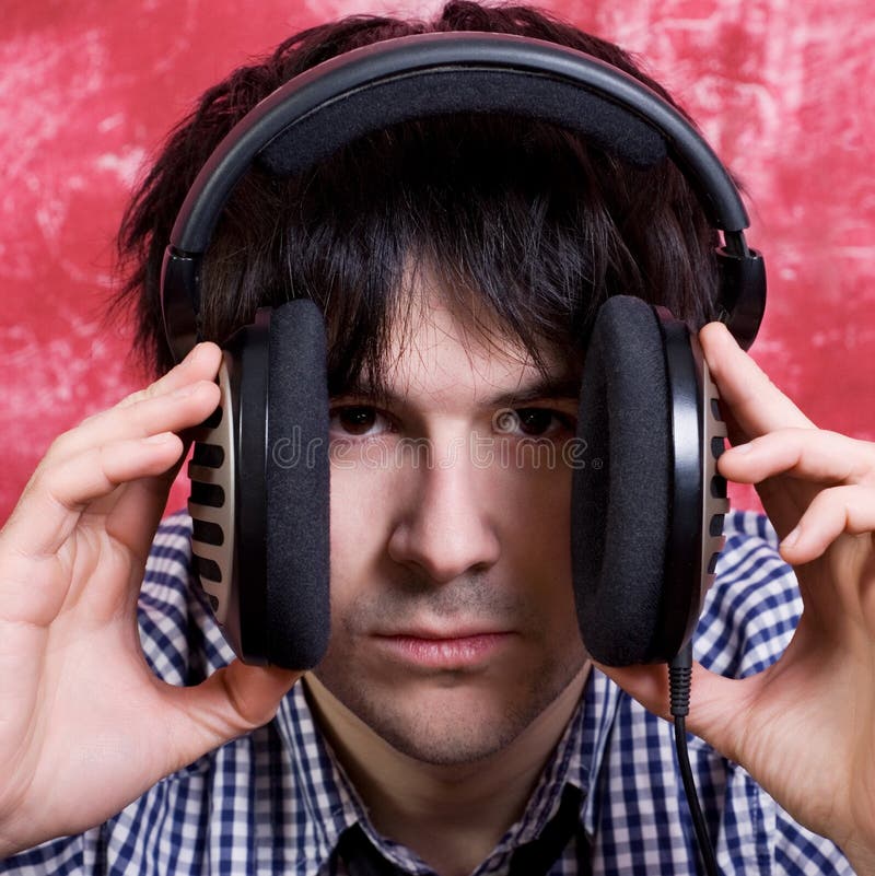 Young Cute Man with Big Headphones Stock Image - Image of handsome ...