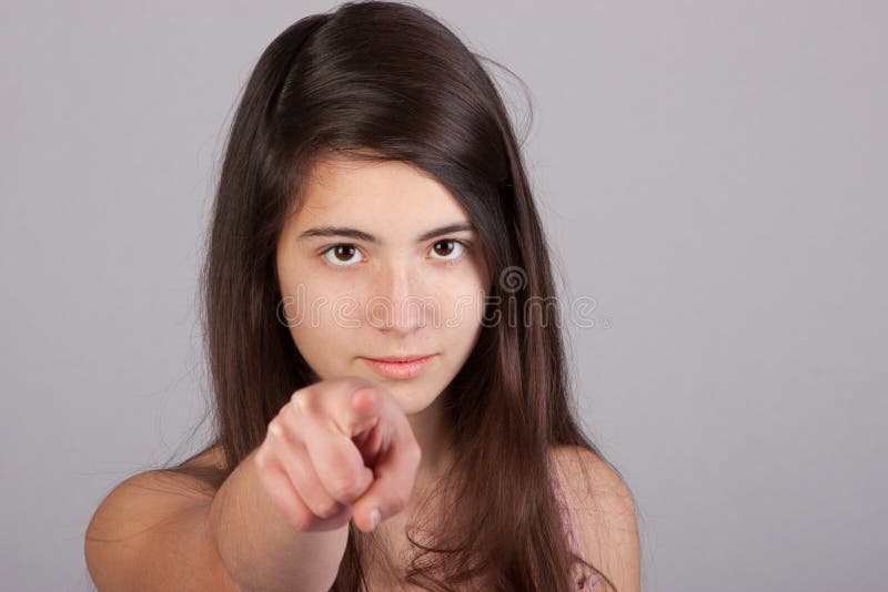 Young Cute Smiling Girl Pointing on You Stock Image - Image of elegant ...