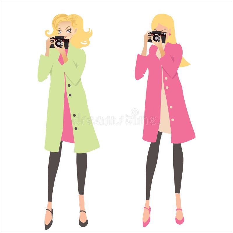 Young Cute Woman Holding the Camera, while Stock Vector - Illustration ...