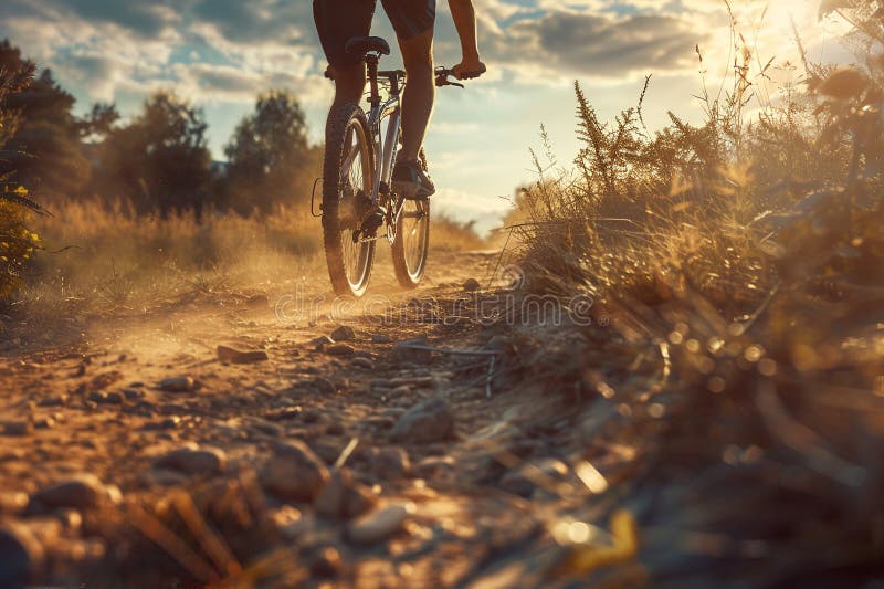 Young Cyclist on a Bike Boots Kicking Up Dust on a Mellow Path Stock ...