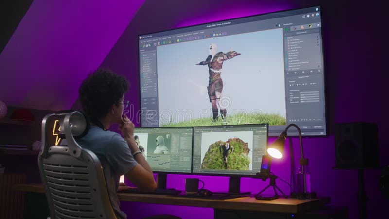 Young 3D Designer Creates Animation for Video Game Character Stock ... Young 3D Designer Creates Animation for Video Game Character Stock ...