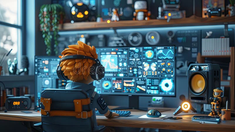 Young 3D Designer Engrossed in the Creation of Video Game Characters in ...