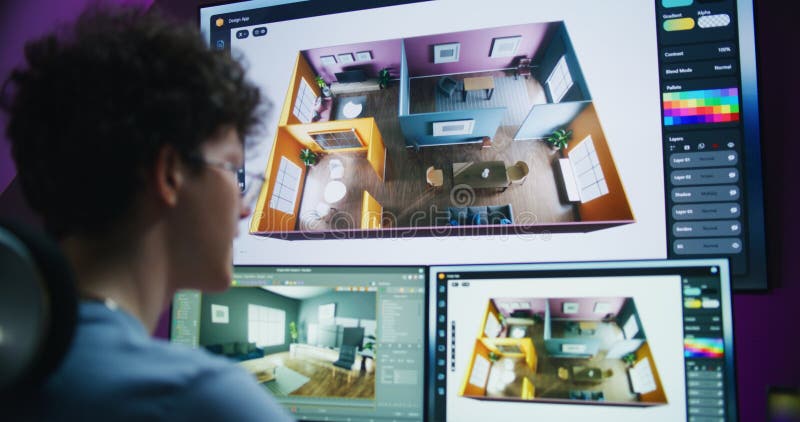 Young 3D Designer Creates Aircraft 3D Visualization Stock Image - Image ...