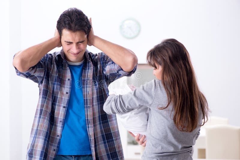 The Young Dad Cannot Stand Baby Crying Stock Photo - Image of family ...