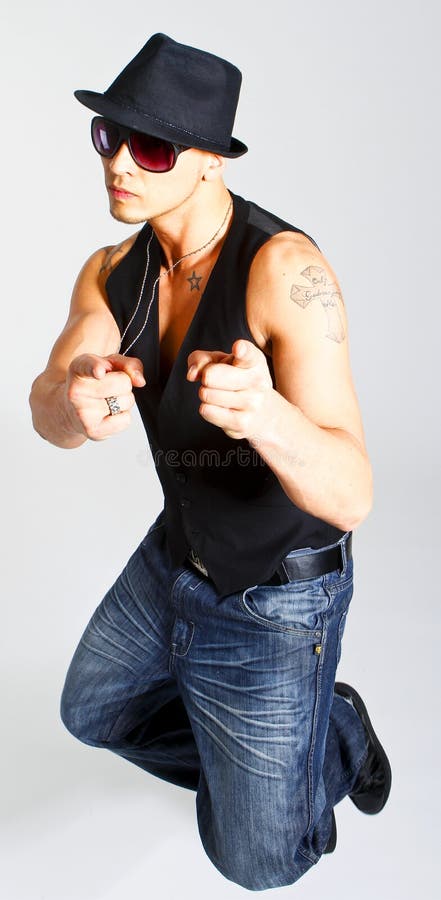 The Young Man in Rapper Clothes Stock Photo - Image of audio, handsome ...