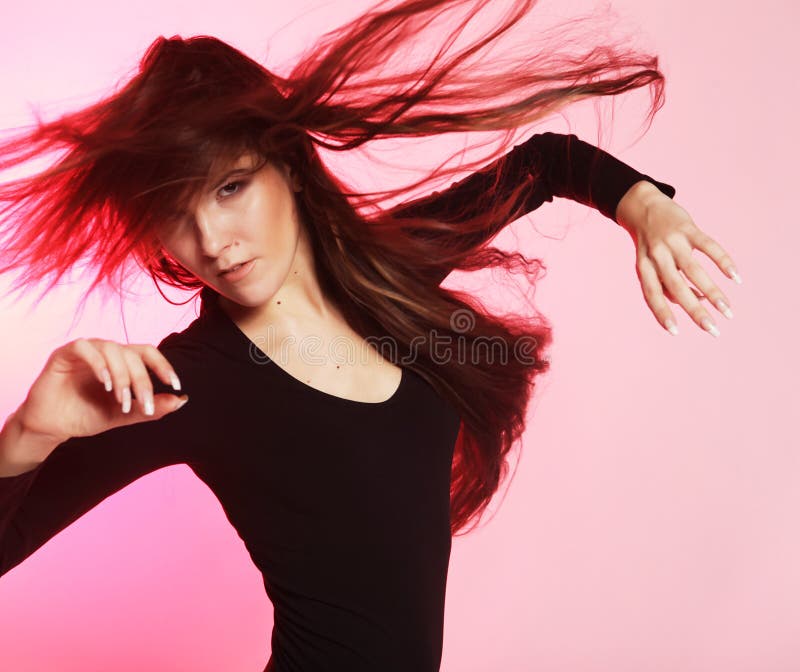 Young Dancer Woman with Long Hair Stock Photo - Image of fashion ...