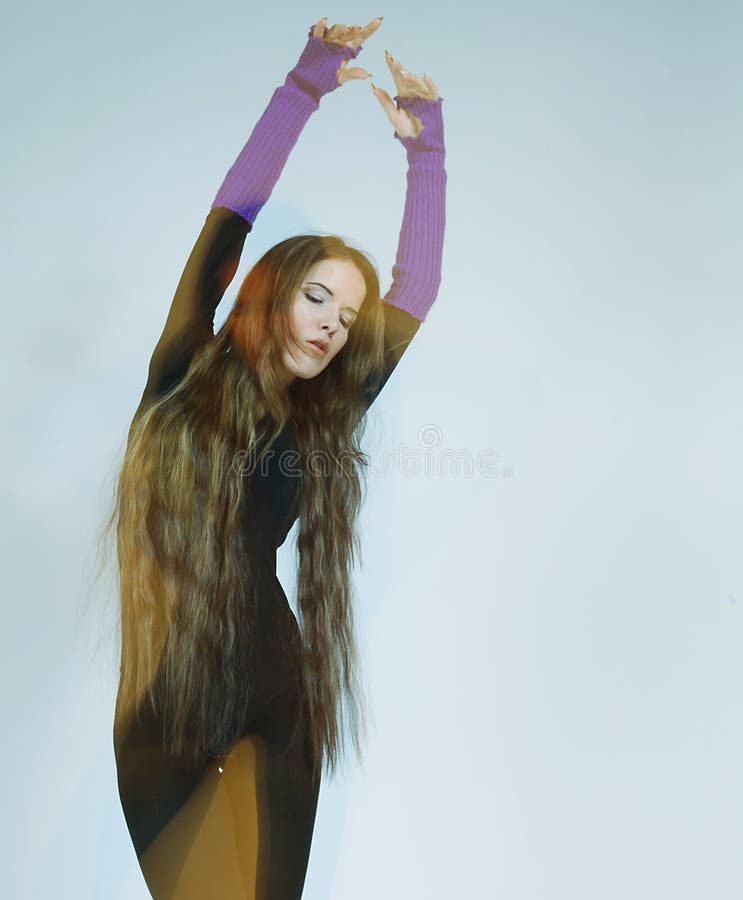 Young Dancer Woman with Long Hair Stock Photo - Image of action, ballet ...
