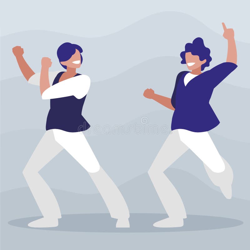 Young Dancers Couple Disco Style Characters Stock Illustration ...