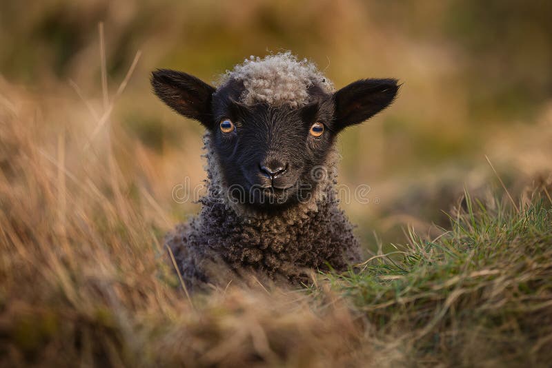 Young dark lamb on meadow stock illustration. Illustration of ...