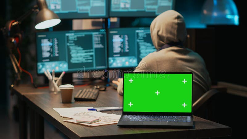 Young Data Thief Using Greenscreen To Break into it Server Stock Photo ...