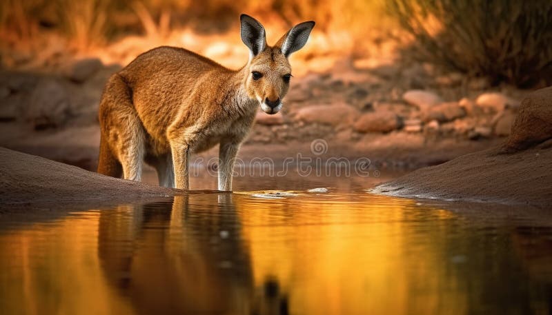 Young Deer Looking at Reflection in Water Generated by AI Stock ...