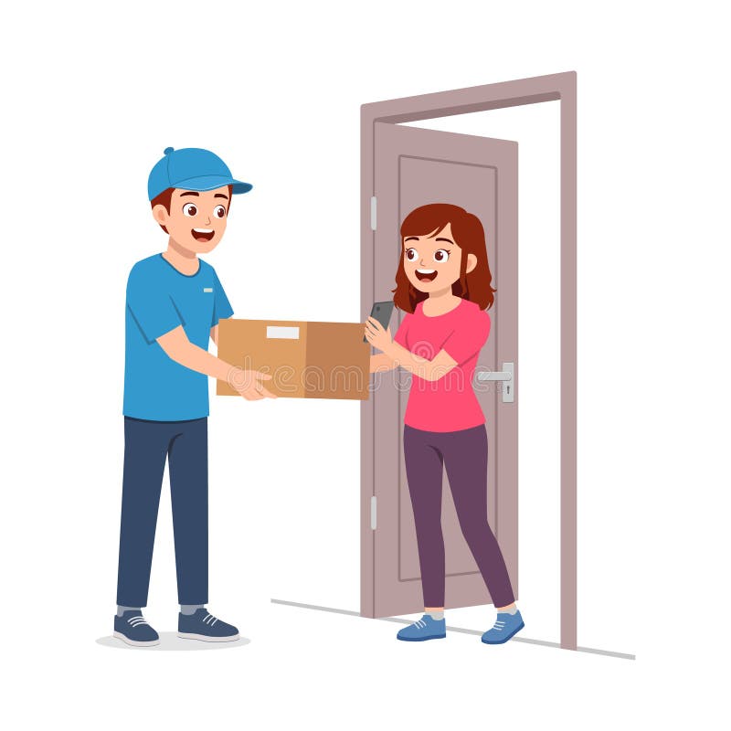 Young Delivery Man Give the Package To Customer Stock Vector ...