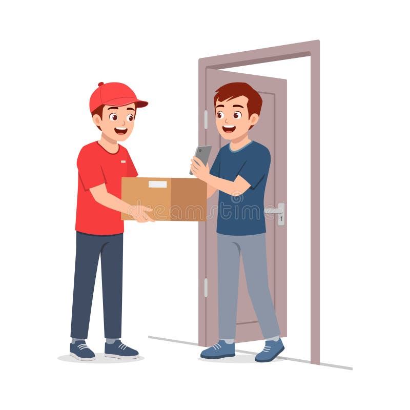 Young Delivery Man Give the Package To Customer Stock Vector ...