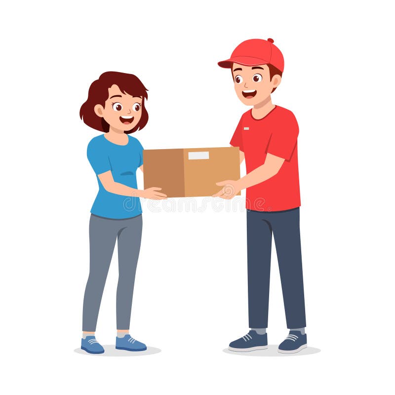 Young Delivery Man Give the Package To Customer Stock Vector ...