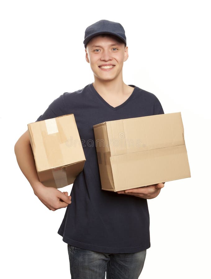Young delivery man stock image. Image of holding, positive - 48804053