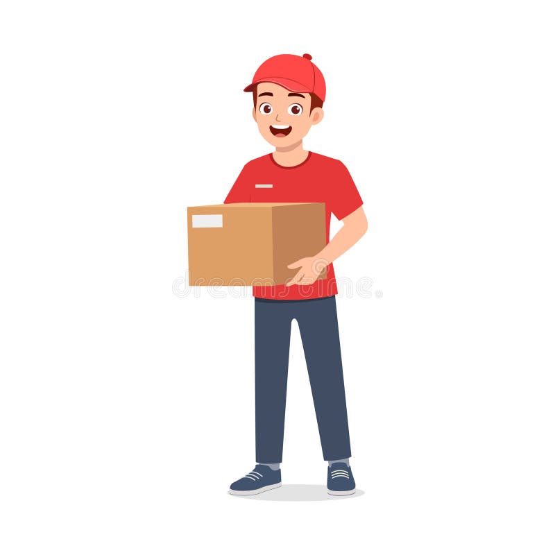 Young Delivery Man Holding Package and Smile Stock Vector ...