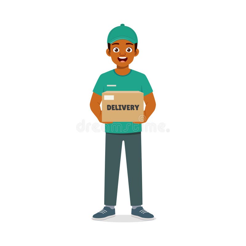 Young Delivery Man Holding Package and Smile Stock Vector ...