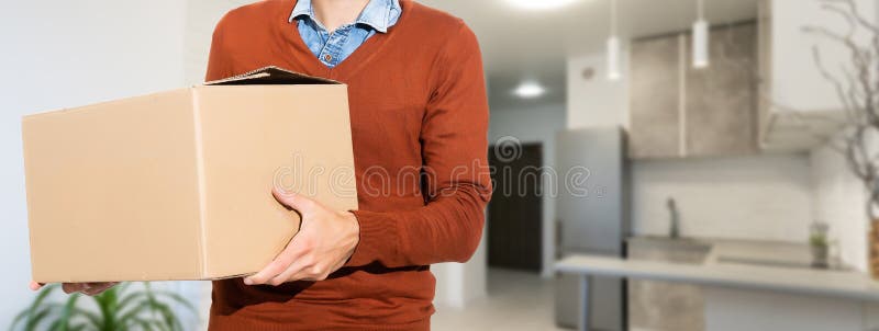 Young Delivery Man Standing with Parcel Post Box Stock Photo - Image of ...