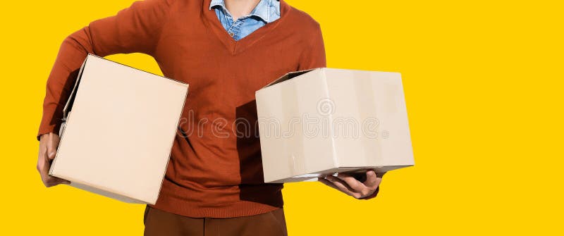 Young Delivery Man Standing with Parcel Post Box Stock Image - Image of ...